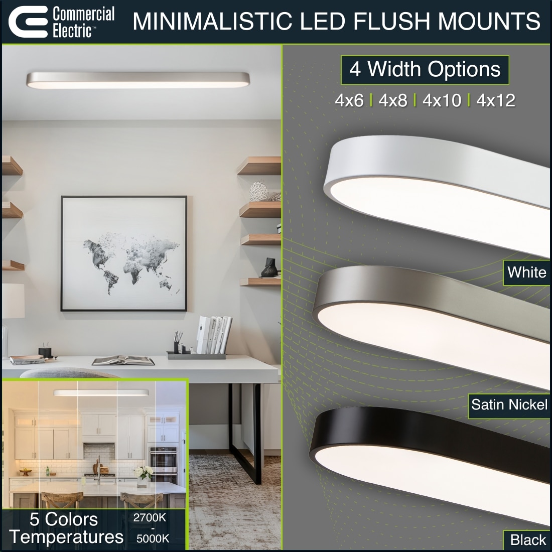Commercial Electric 4 ft. x 8 in. Satin Nickel LED Flush Mount Ceiling ...