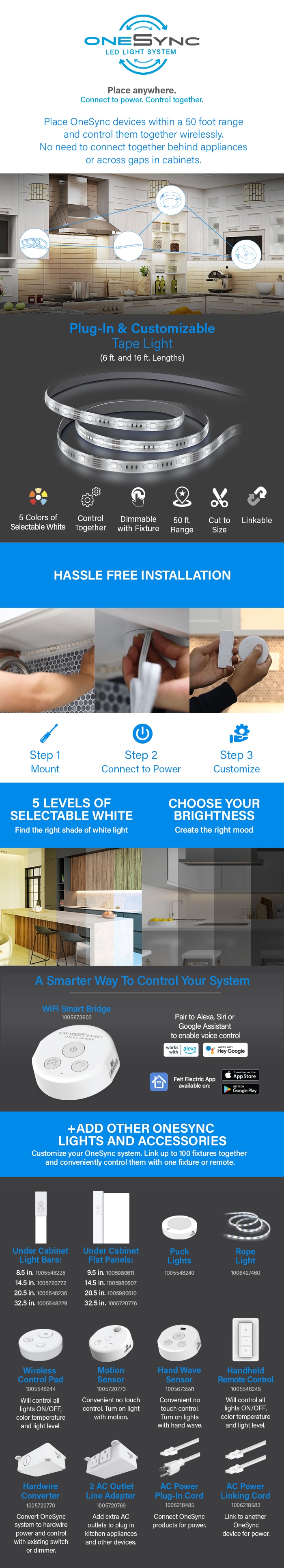 Feit Electric 16 ft. Plug-In White Strip Light Cuttable Linkable ...