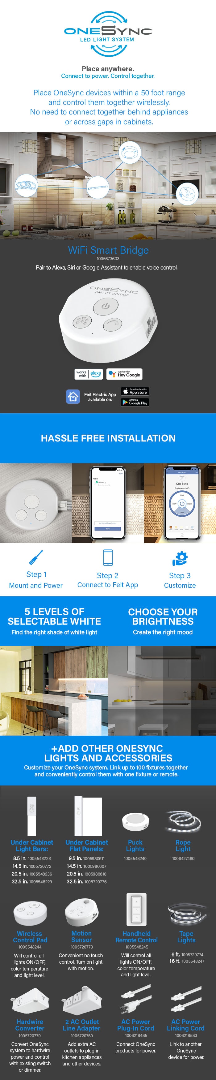 Feit Electric Onesync Under Cabinet White Wi-Fi Smart Bridge App ...