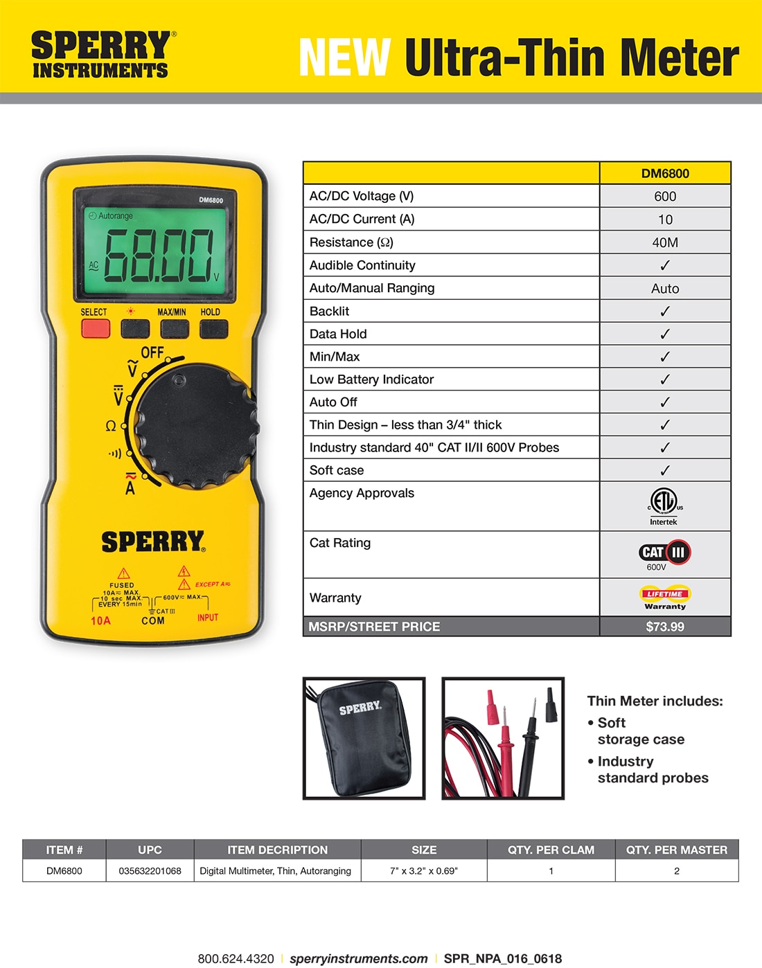 Sperry 600V AC/DC Thin Digital Multimeter Autoranging DM6800 - The Home ...
