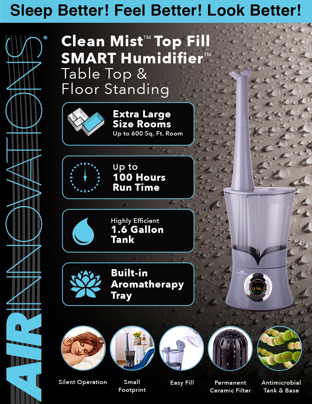 AIR INNOVATIONS 1.6 Gal. Ultrasonic Cool Mist Aromatherapy Digital ...