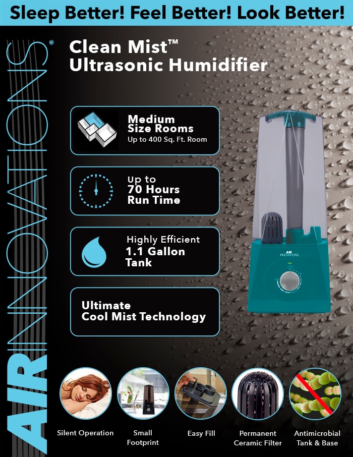 Air Innovations 1.1 Gal. Cool Mist Humidifier for Medium Rooms up to ...