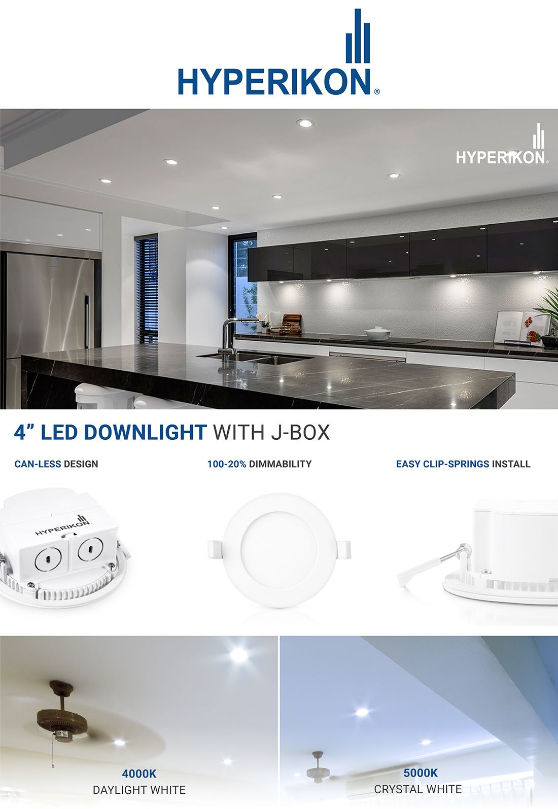 Hyperikon J-Box Downlight 4 in. 9-Watt 4000K Ne-Watt Construction or ...