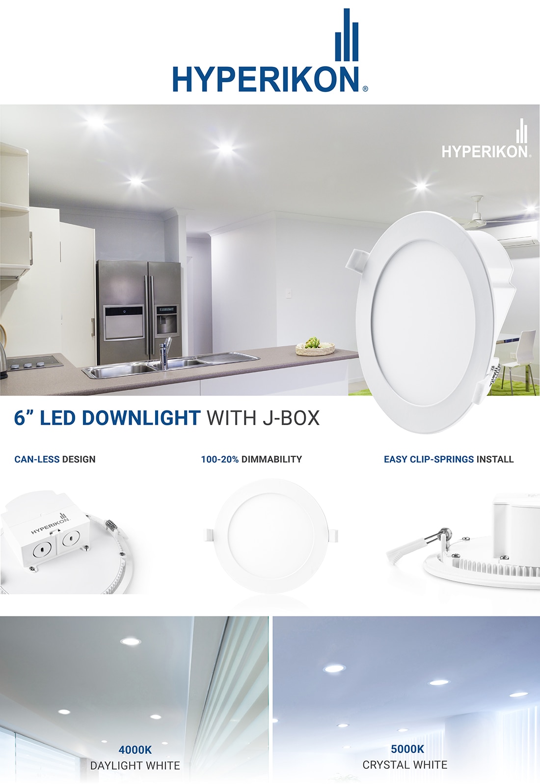 Hyperikon J-Box Downlight 6 in. 12-Watt 4000K Ne-Watt Construction or ...