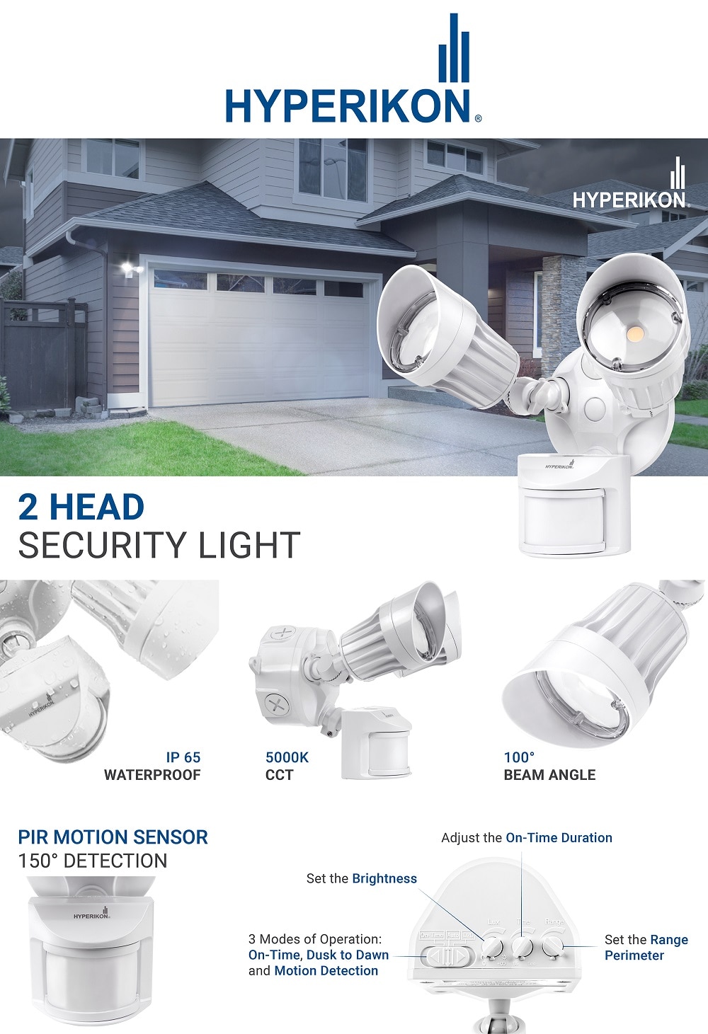 Hyperikon 2-Head 100-Watt Equivalent Integrated LED White Weather ...
