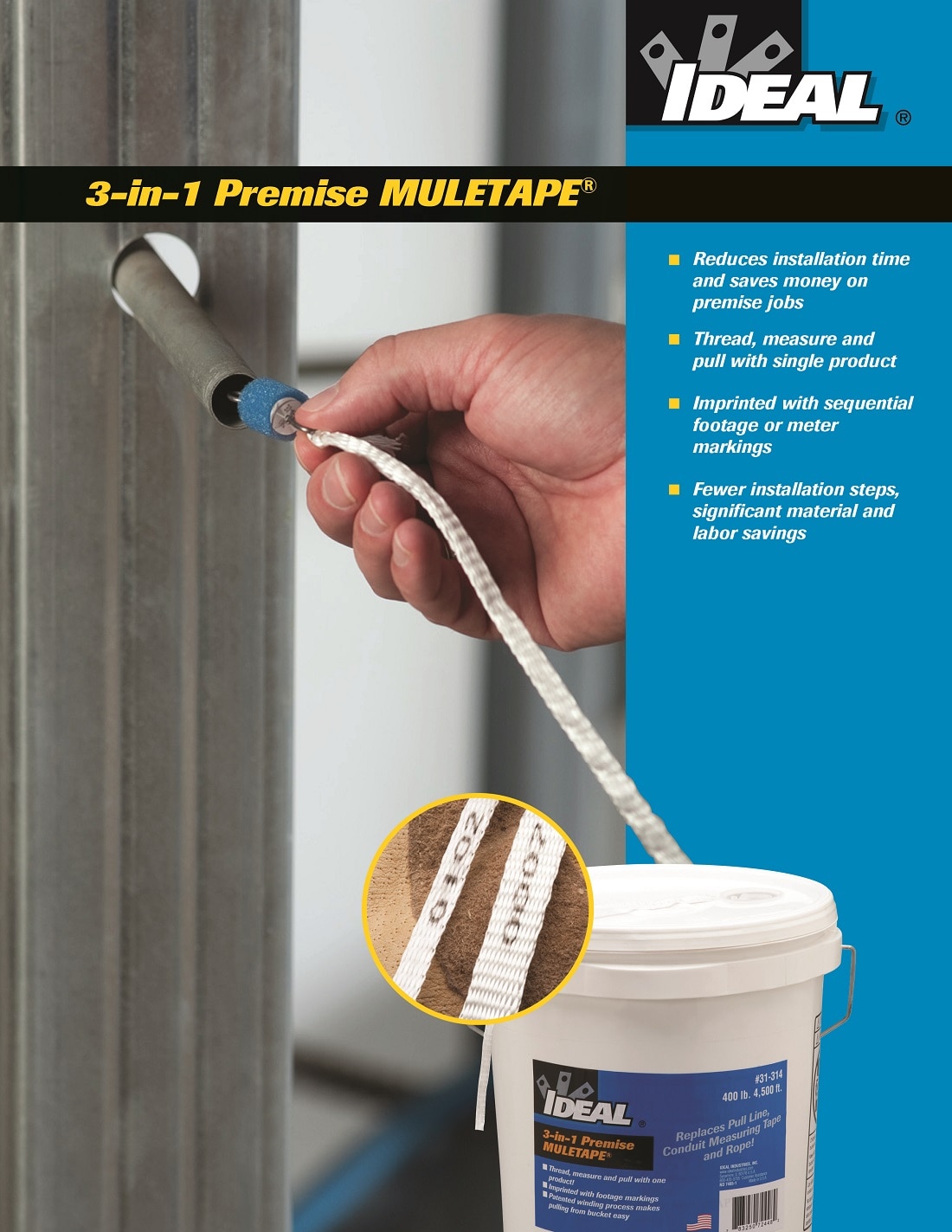 Ideal 1/2 in. x 1,300 ft. Premise MULETAPE 1,800 lb. Pulling Strength ...
