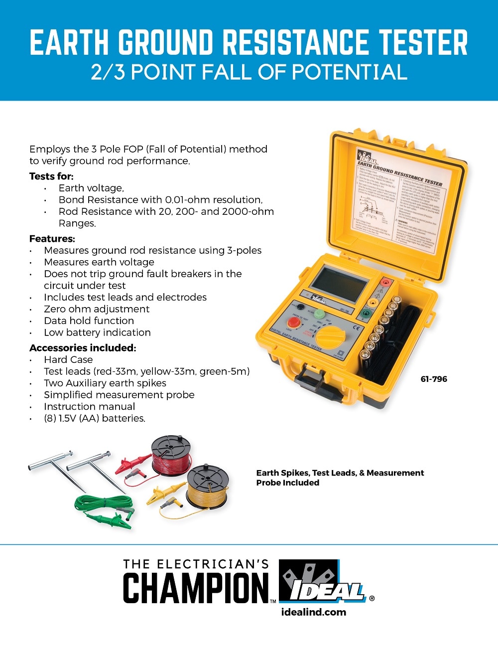 IDEAL 3-Pole Earth Ground Resistance Tester 61-796 - The Home Depot