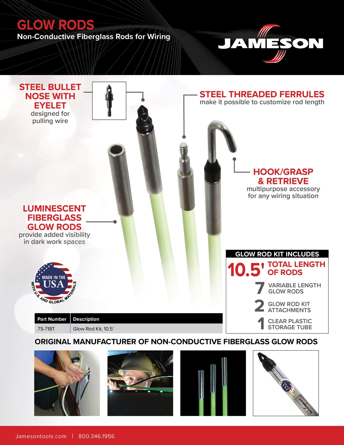 Jameson 3/16 in. x 10-1/2 ft. Fiberglass Glow Fish Rod Kit 7S-718T ...