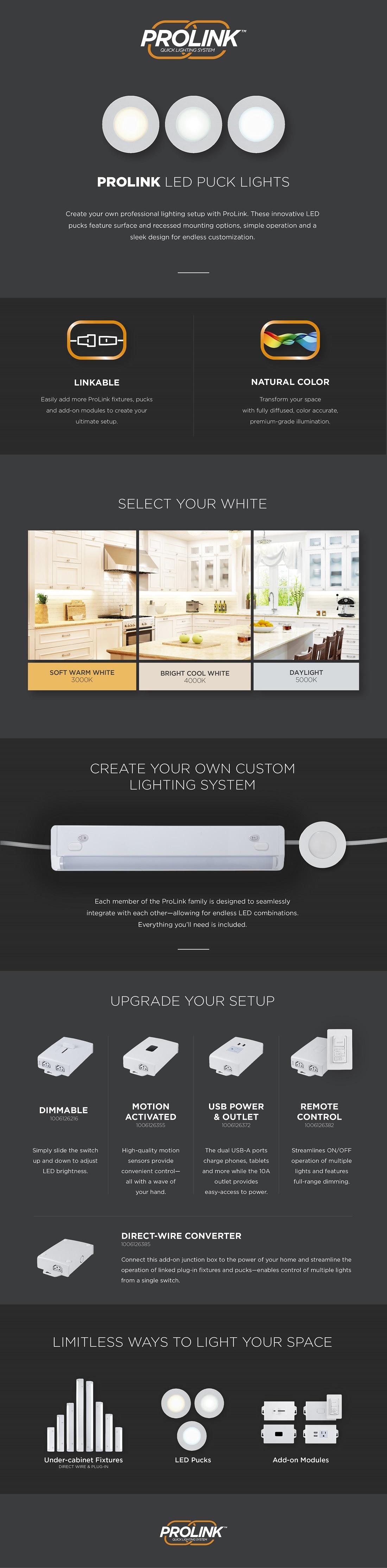 ULTRA PROGRADE ProLink Plug-in LED Under Cabinet Puck Lights (3-Pack ...