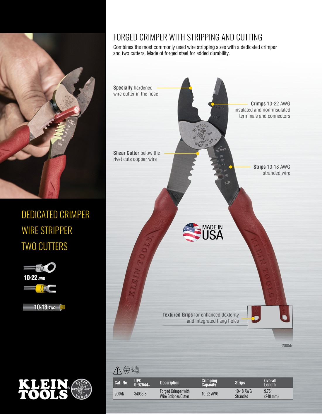 Klein Tools Forged Steel Wire Crimper, Cutter, Stripper 2005NSEN - The ...
