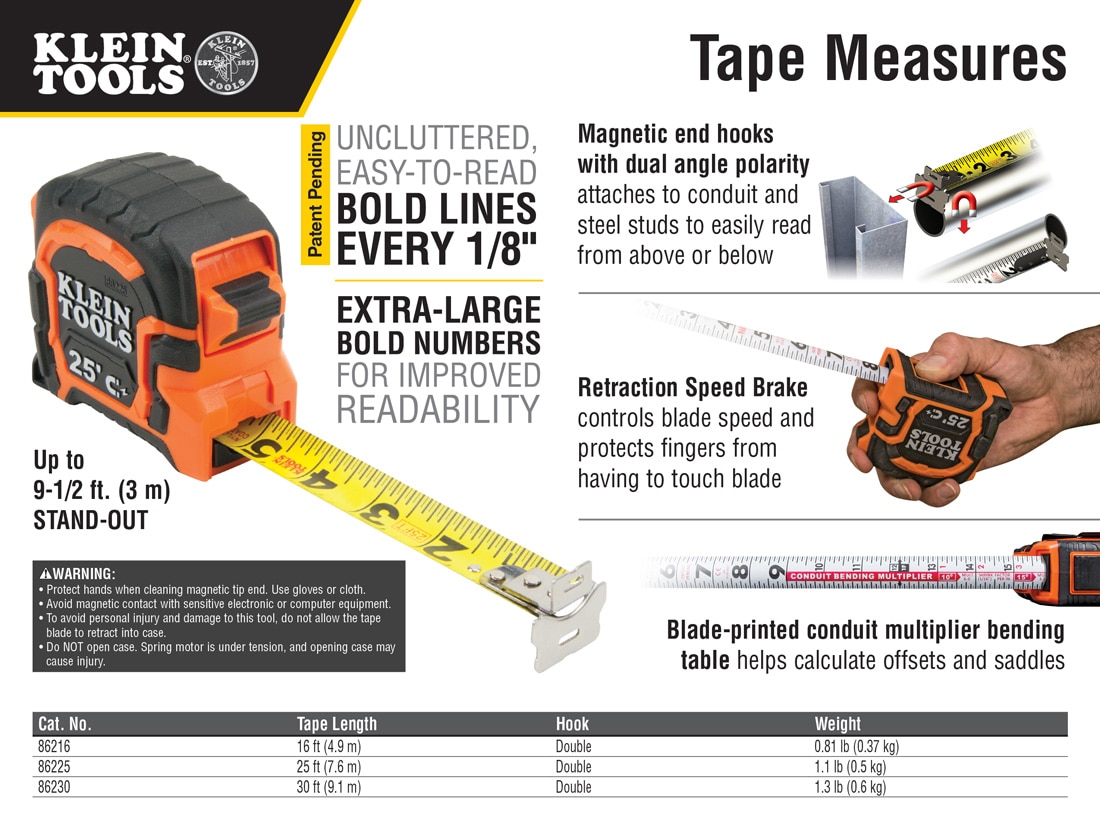 Klein Tools 25 ft. Double-Hook Magnetic Tape Measure 86225R - The Home ...