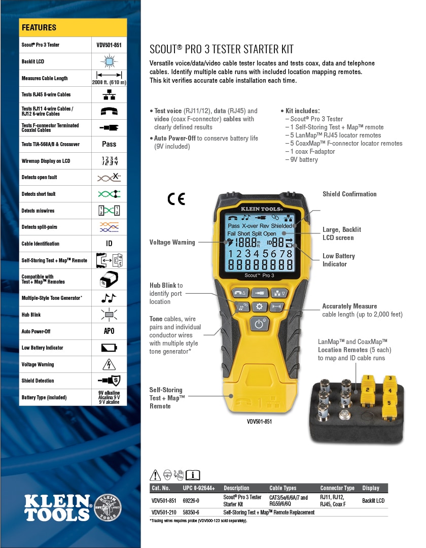 Klein Tools Ethernet Cable Tester Kit with Scout Pro 3 Tester, (Data ...