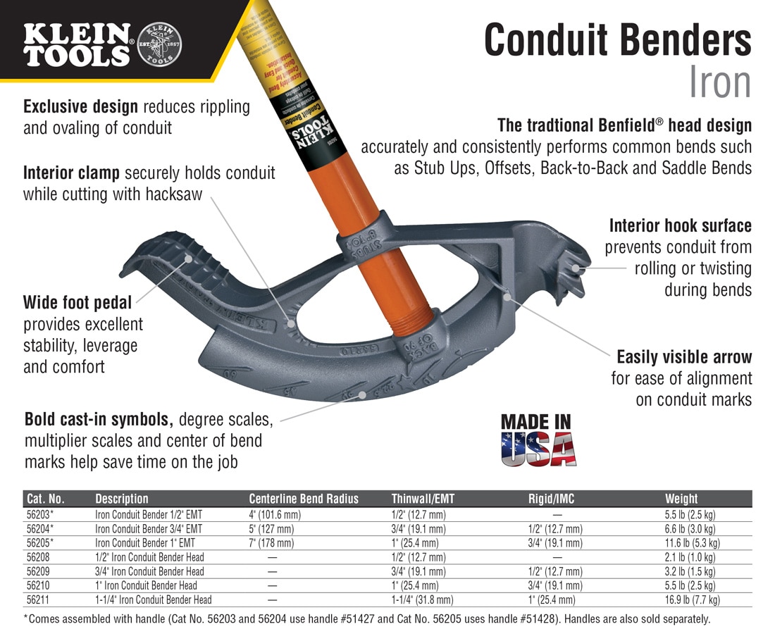 Klein Tools Conduit Bender Head, Iron, 1-1/4-Inch 56211 - The Home Depot
