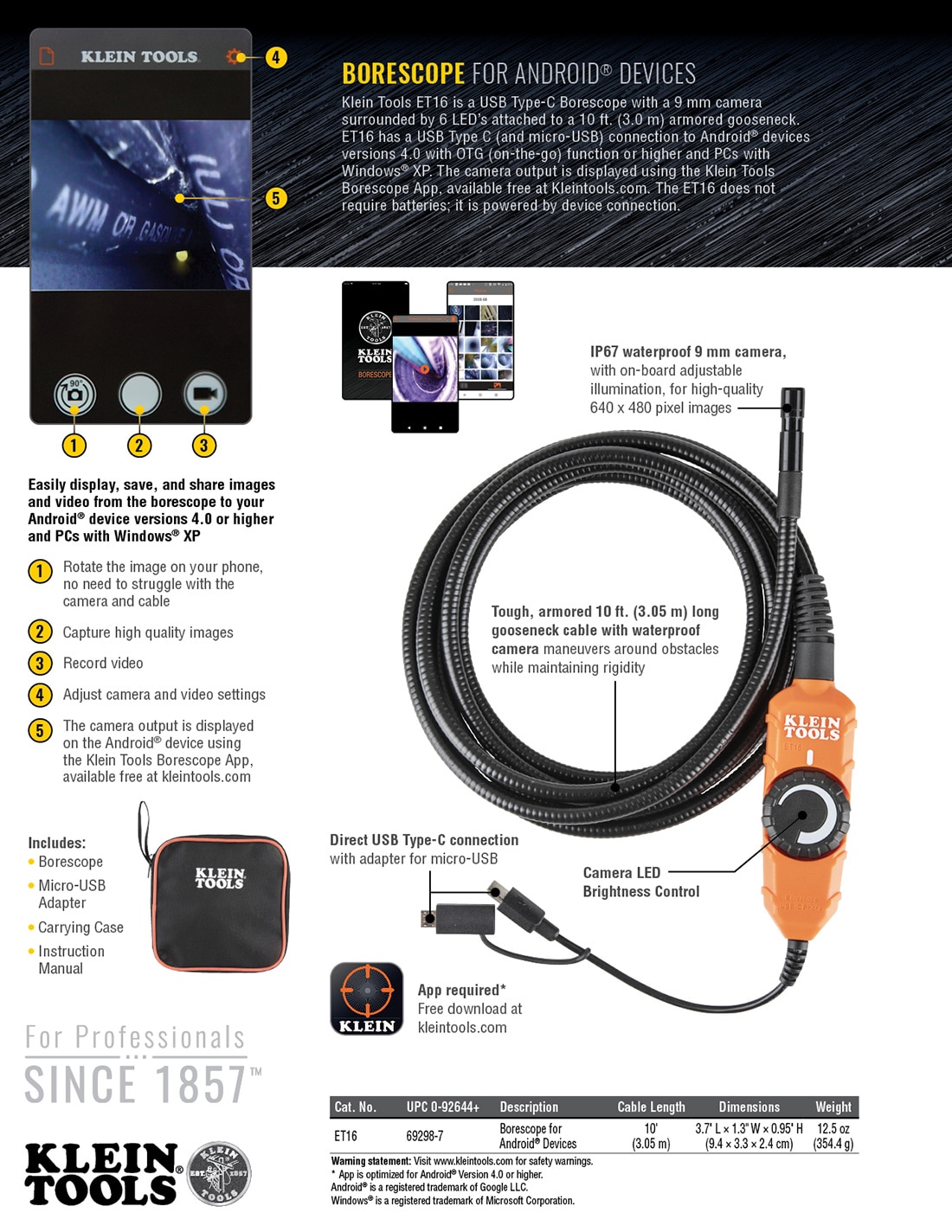 Klein Tools Borescope Camera for Android Devices ET16 - The Home Depot