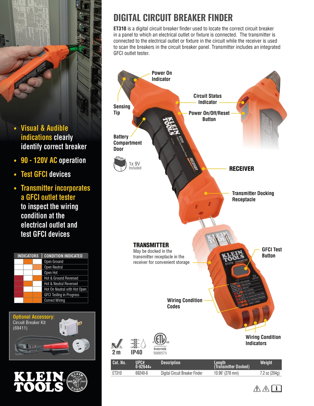 Klein Tools Digital Circuit Breaker Finder with GFCI Outlet Tester ...