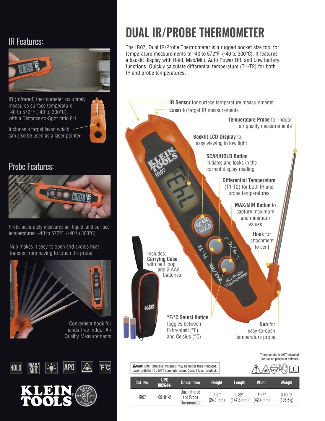 Klein Tools Infrared Temperature Probe, Single Laser 8:1 IR and Probe ...