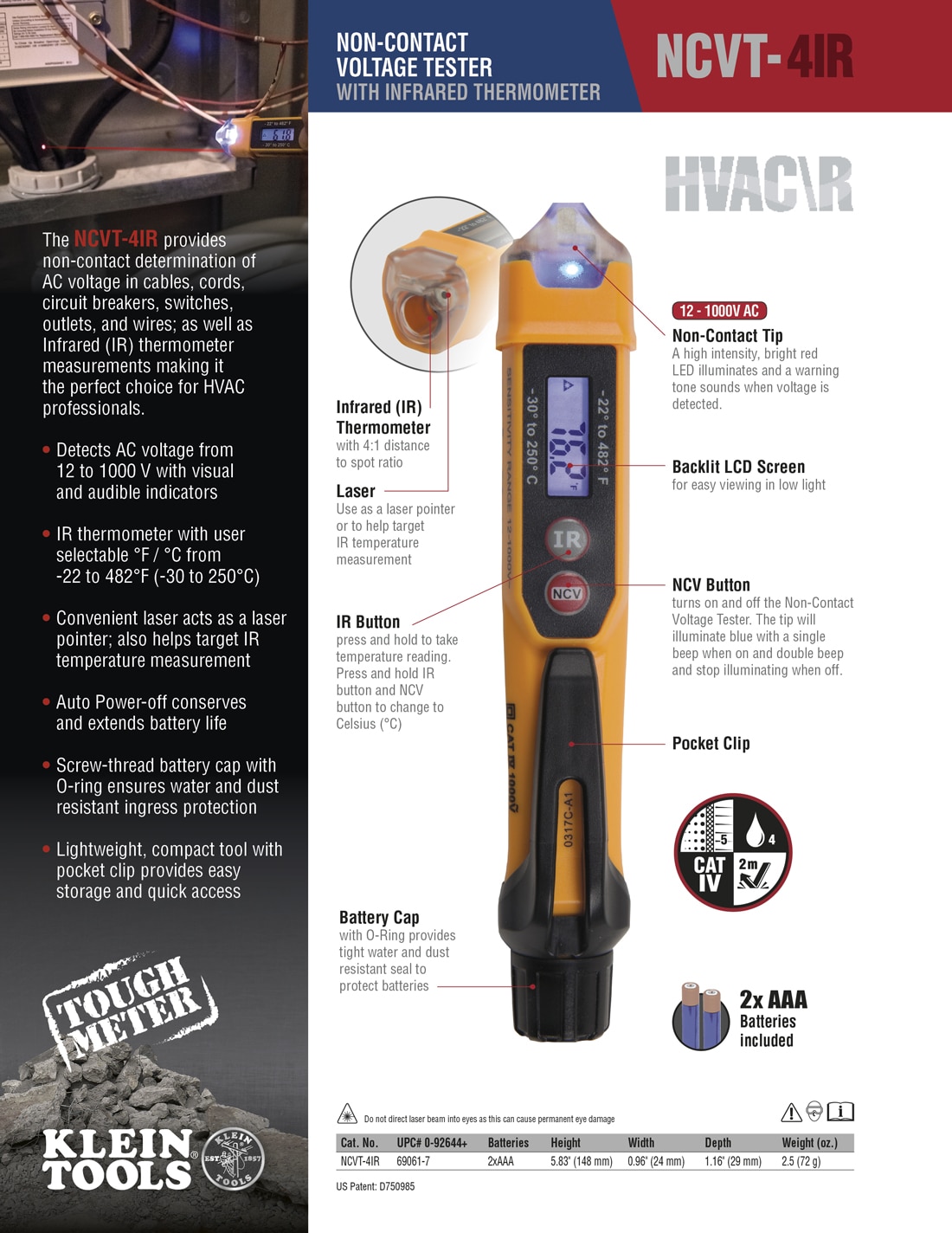 Klein Tools Non-Contact Voltage Tester Pen with Infrared Thermometer ...