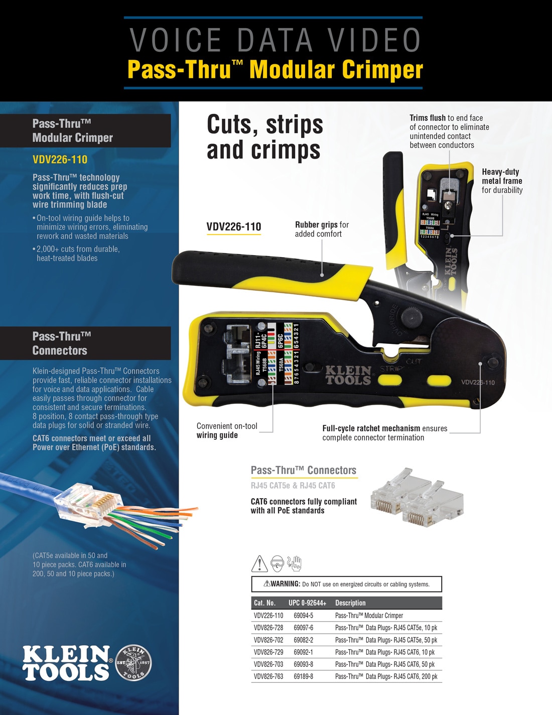 Klein Tools CAT6 Pass-Thru Modular Data Plug (50-Pack) VDV826-703 - The ...