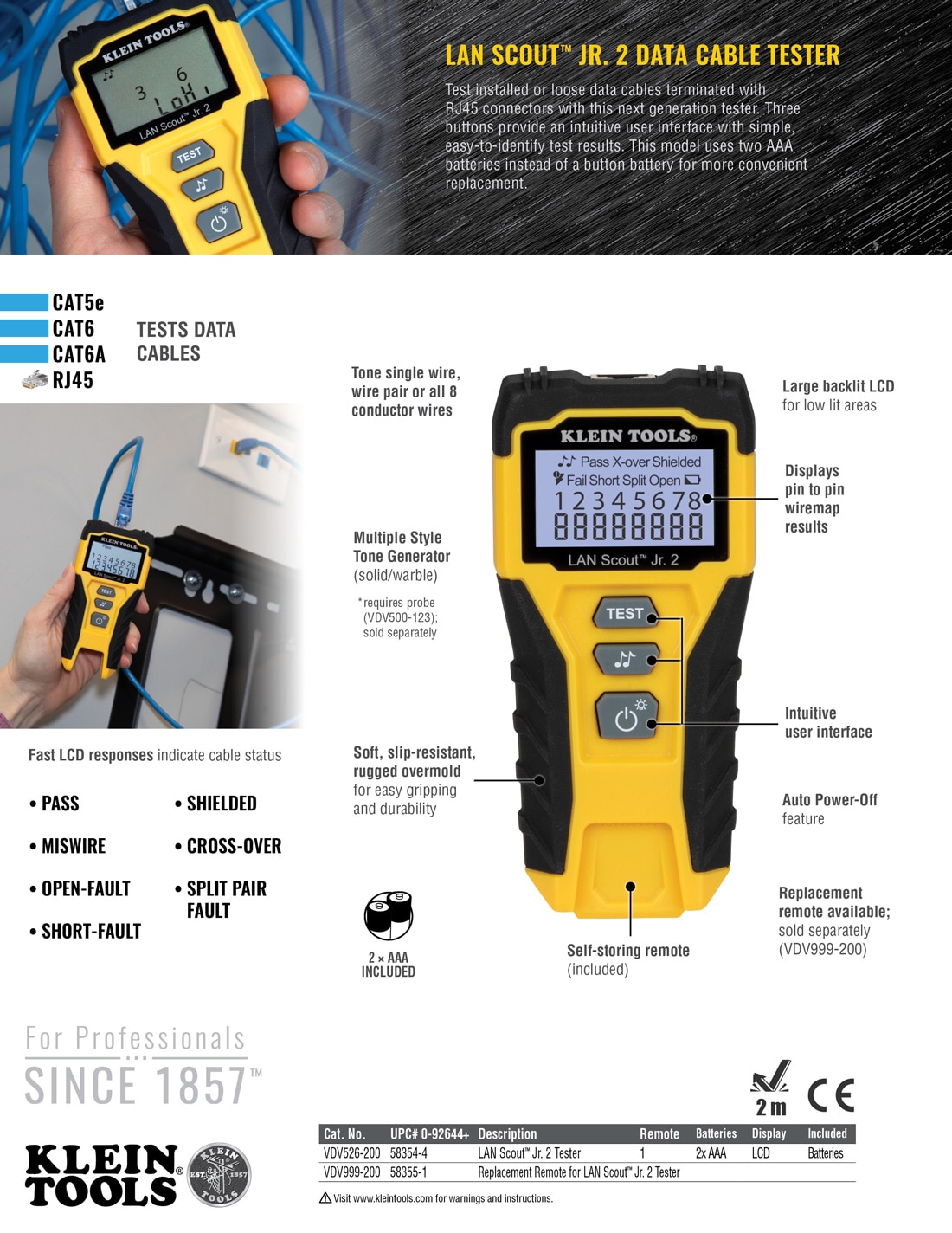 Klein Tools Ethernet Cable Tester Kit with LAN Scout Jr. Cable Tester ...