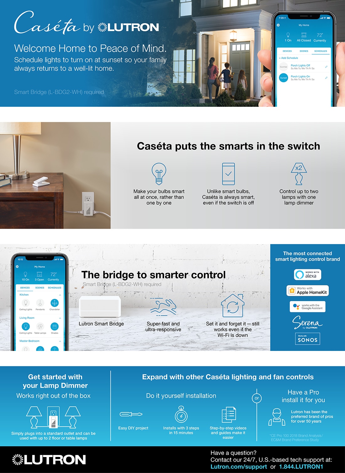 Lutron Caseta Smart Lamp Tap Dimmer and Remote Kit, for Table Lamps ...
