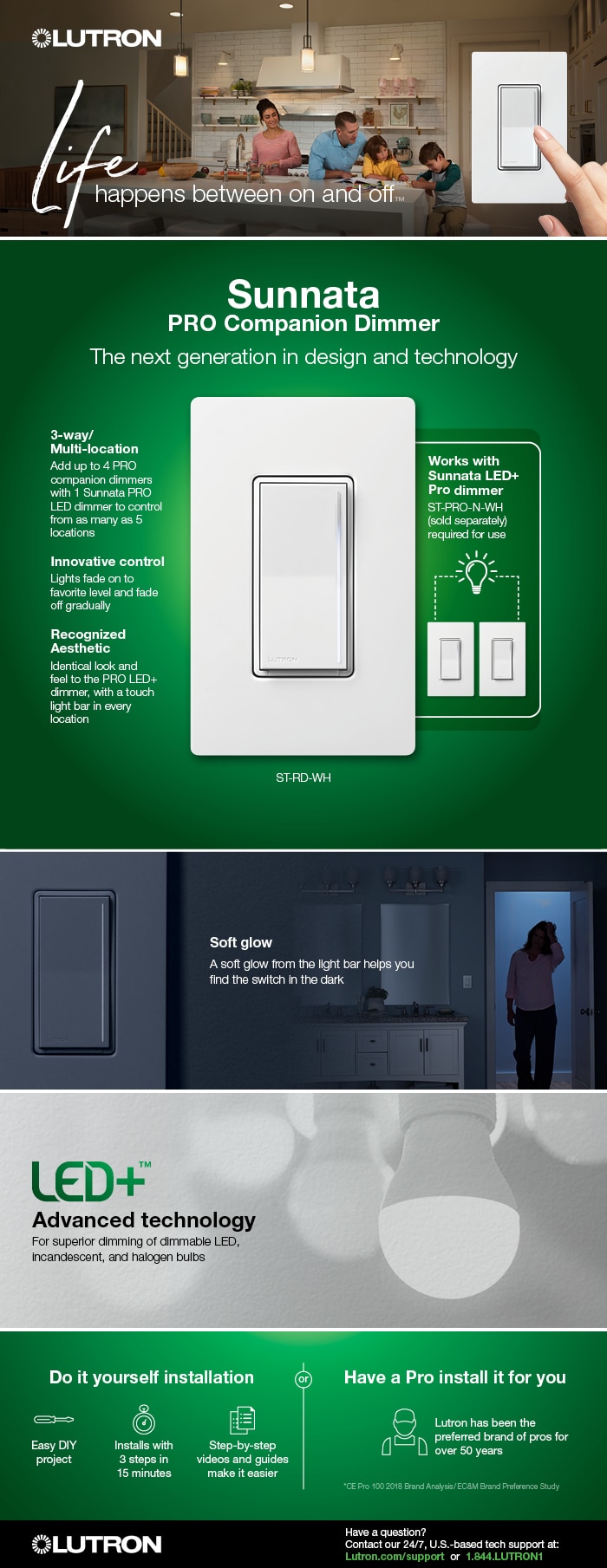 Lutron Sunnata Companion Dimmer Switch, only for use with Sunnata Pro ...