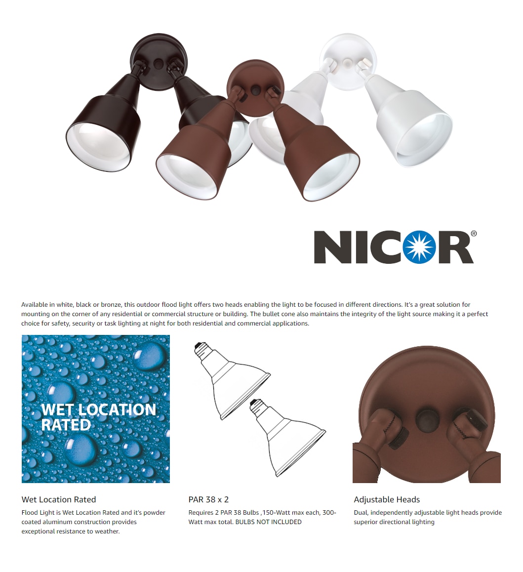 NICOR Double Cone 150-Watt Bronze 2-Light Outdoor Flood Light with ...