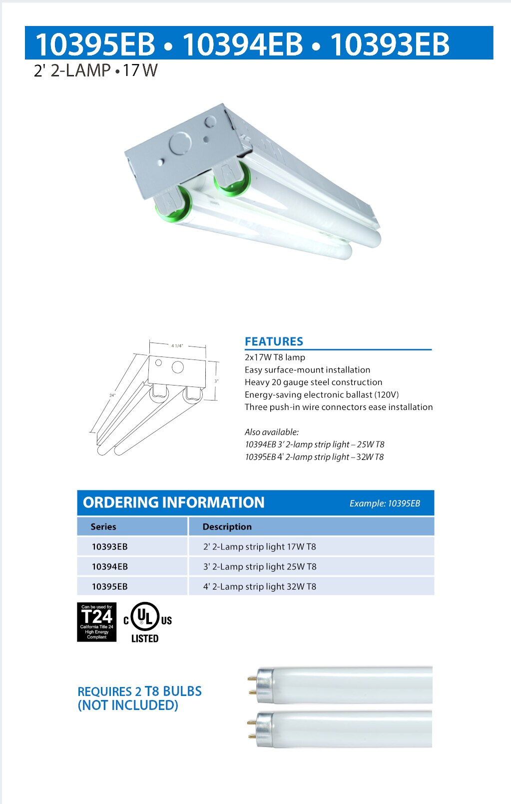 NICOR 2 ft. 17-Watt Double Row T8 Fluorescent White Linear Strip Light ...