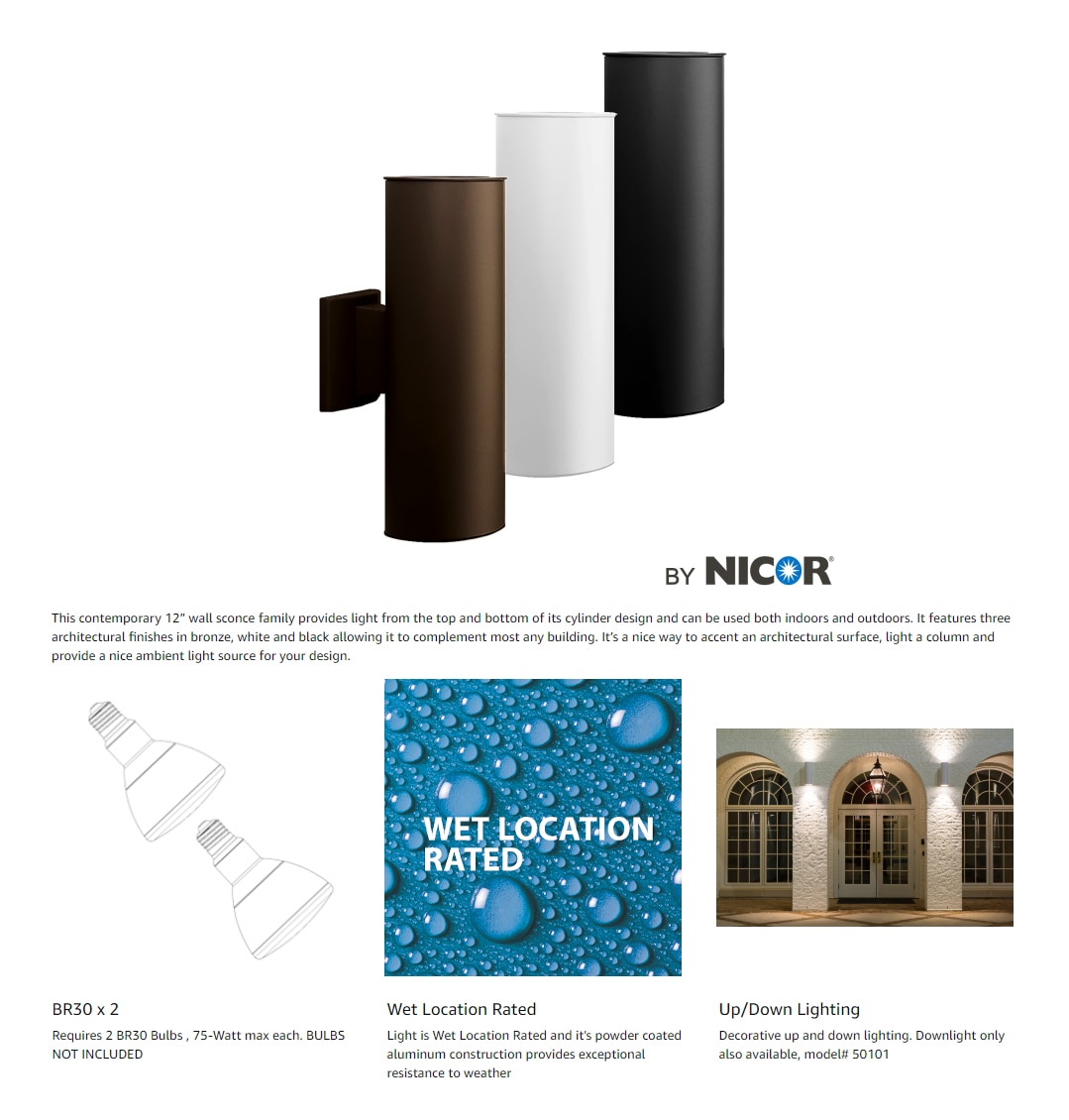 NICOR 75-Watt 2-Light Black Outdoor Wall Lantern Sconce Column Light ...