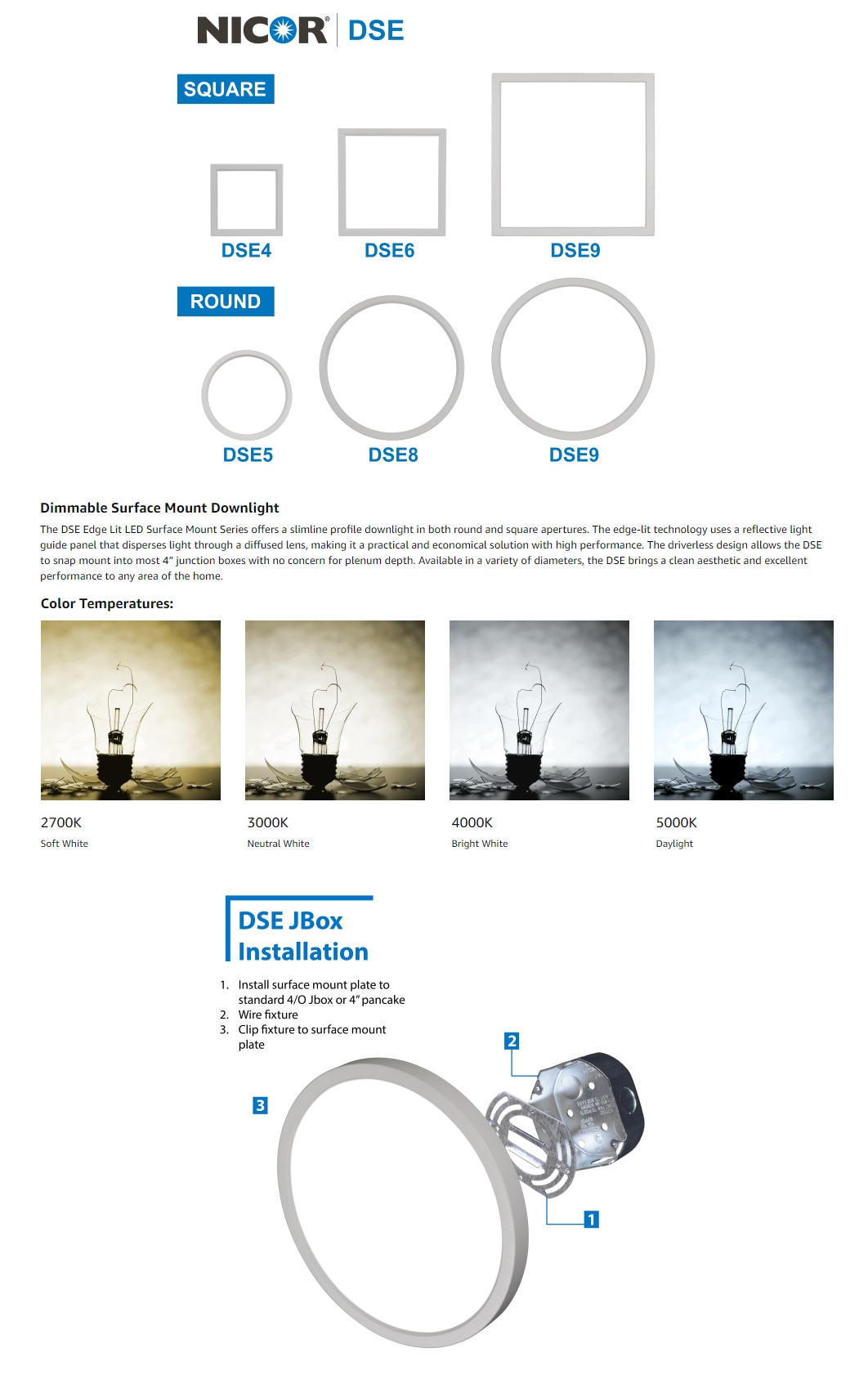 NICOR DSE9 9 in. Round White LED Flush Mount Ceiling Light, 4000K ...