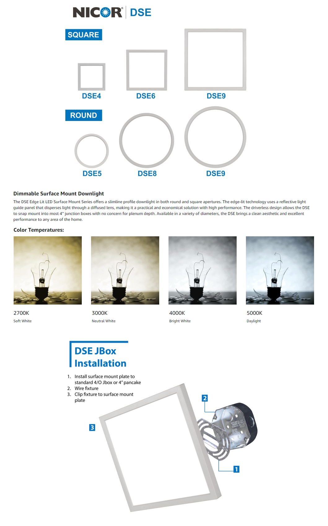 NICOR DSE9 Square 9 in. White LED Flush Mount Ceiling Light, 5000K ...