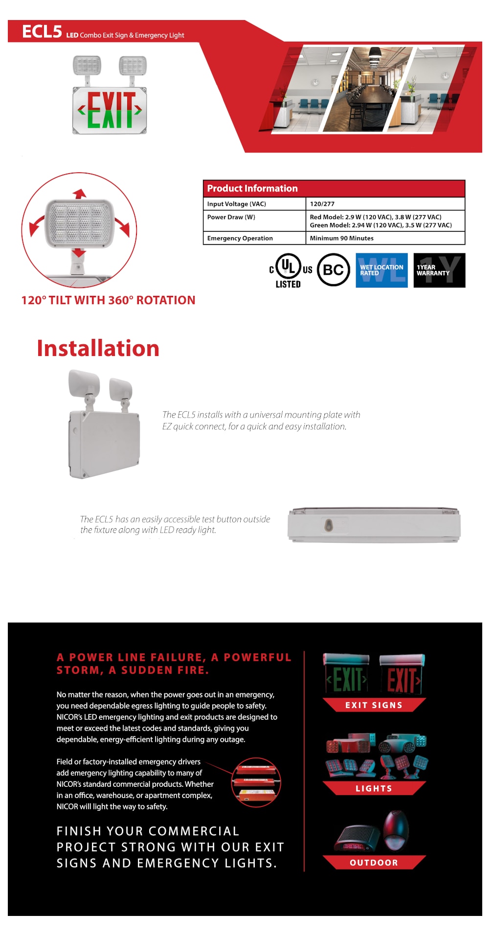NICOR ECL5 Series 25-Watt Equivalent Integrated LED Outdoor White Exit ...