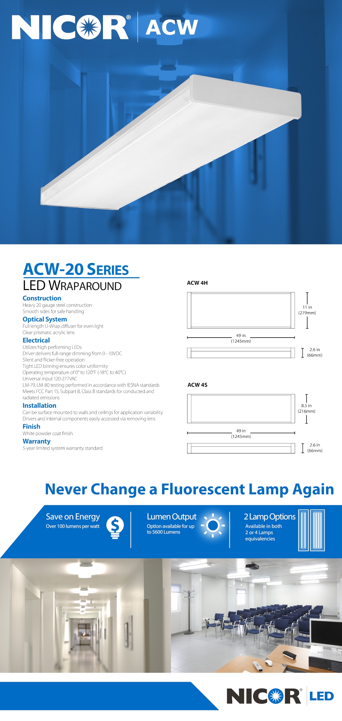 NICOR ACW 220-Watt Equivalent High-Output White Integrated LED ...