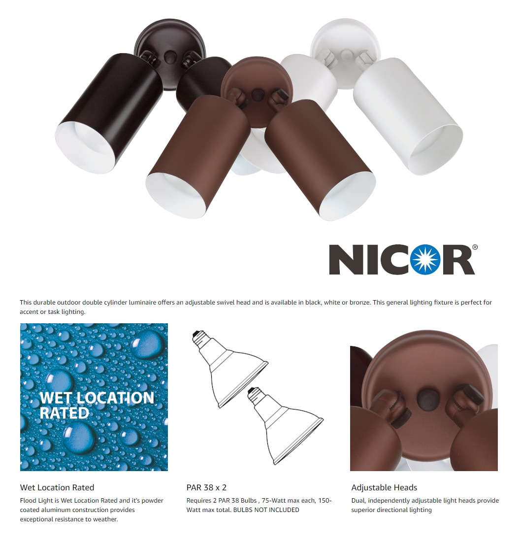 NICOR Double Bullet 75-Watt 2-Light Bronze Outdoor Wall Lantern Sconce ...