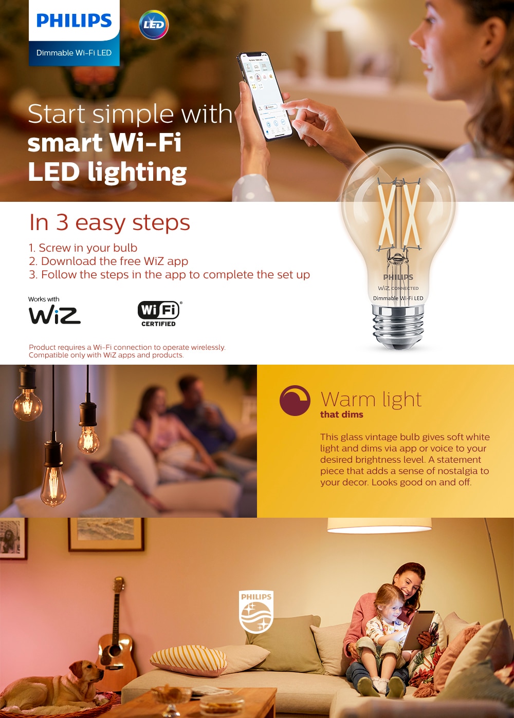 Philips Soft White A19 LED 40-Watt Equivalent Dimmable Smart Wi-Fi Wiz ...