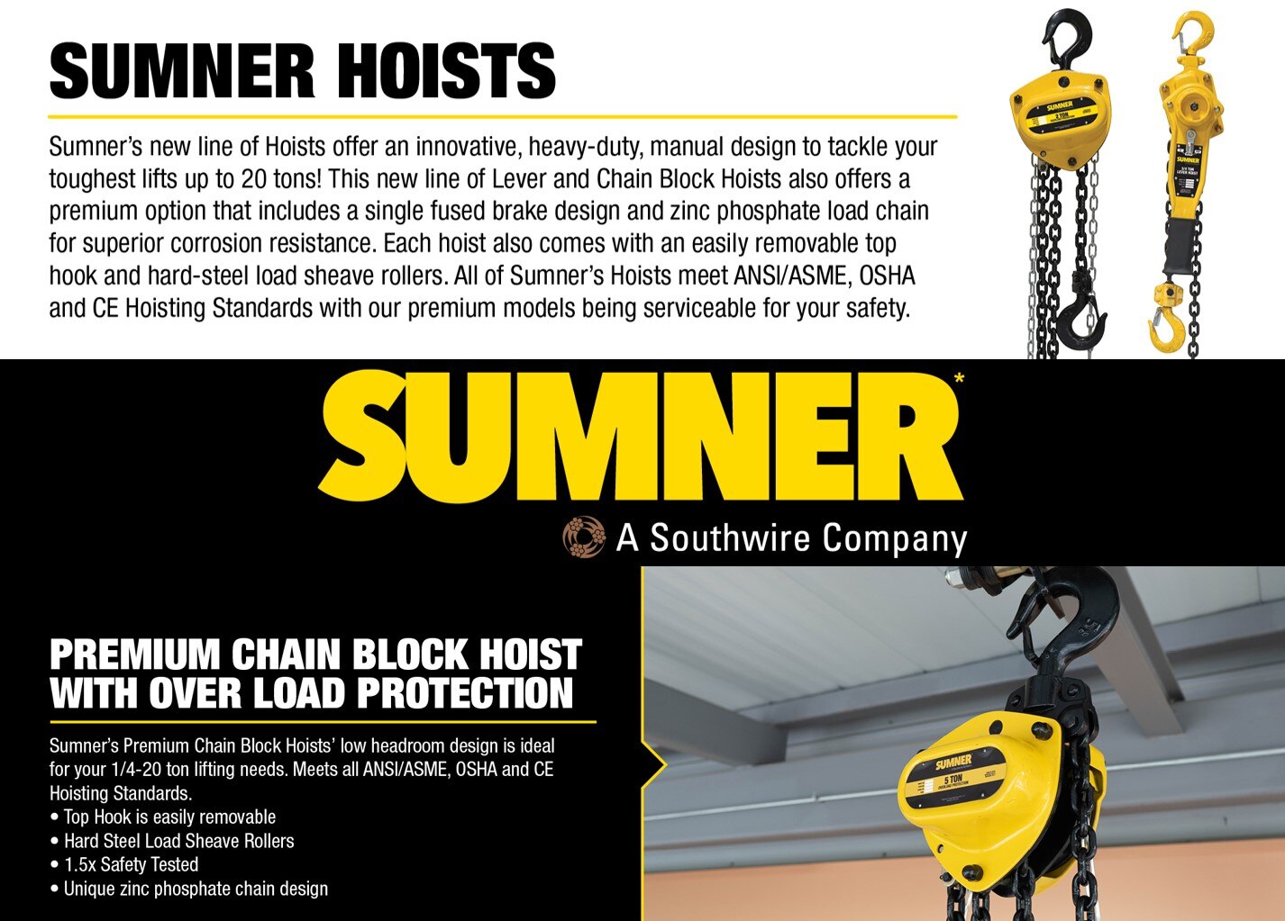 SUMNER 1- 1/2-Ton Chain Hoist with 10 ft. Lift and Overload Protection ...