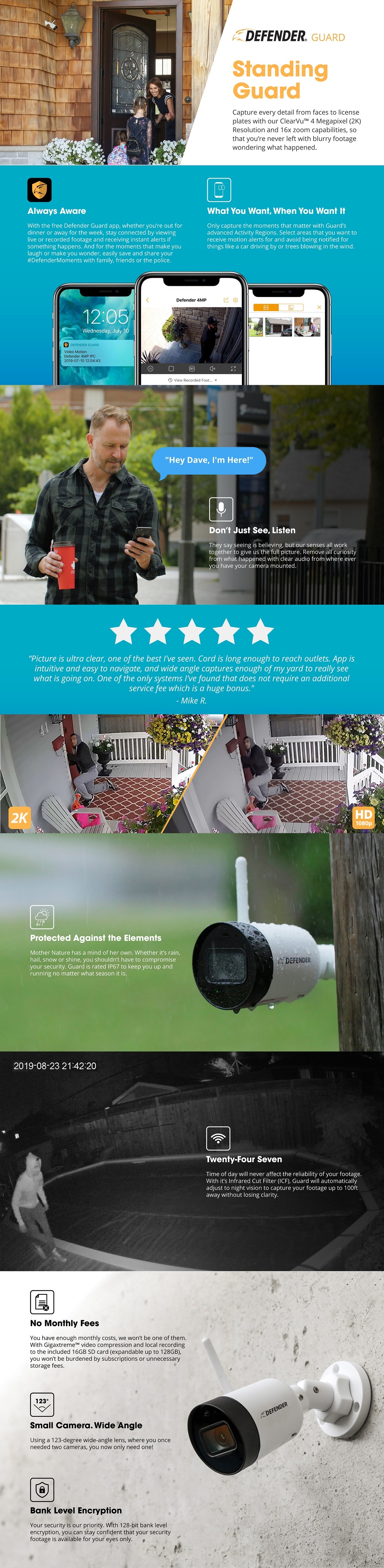 Defender Guard Bullet Outdoor 2K(4MP) Wi-Fi. Plug-In Power. Security ...