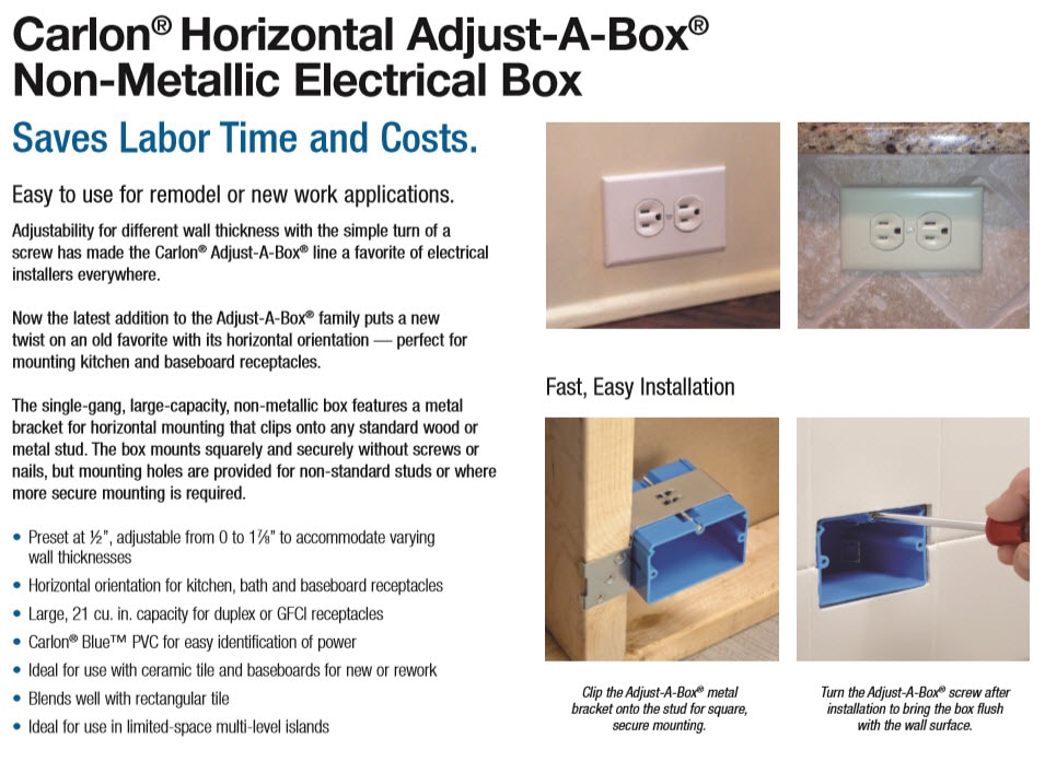 Carlon 1 Gang 22 cu. in. New Work PVC Adjustable Electrical Wall Box ...