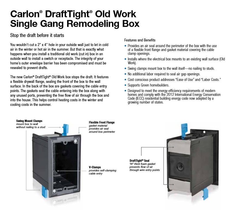 Carlon 1-Gang 18 cu. in. Electrical PVC Old Work Draft-Tight Electrical ...