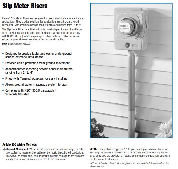Carlon 3 in. Non-Metallic Electrical PVC Slip Meter Riser (Standard ...