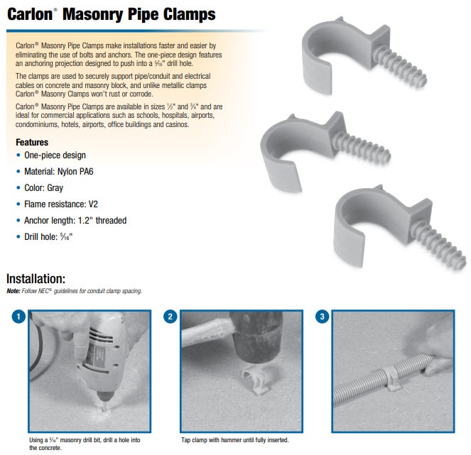 Carlon 3/4 in. Electrical PVC Masonry Pipe Clamp (5 - Pack) (E977NEC ...