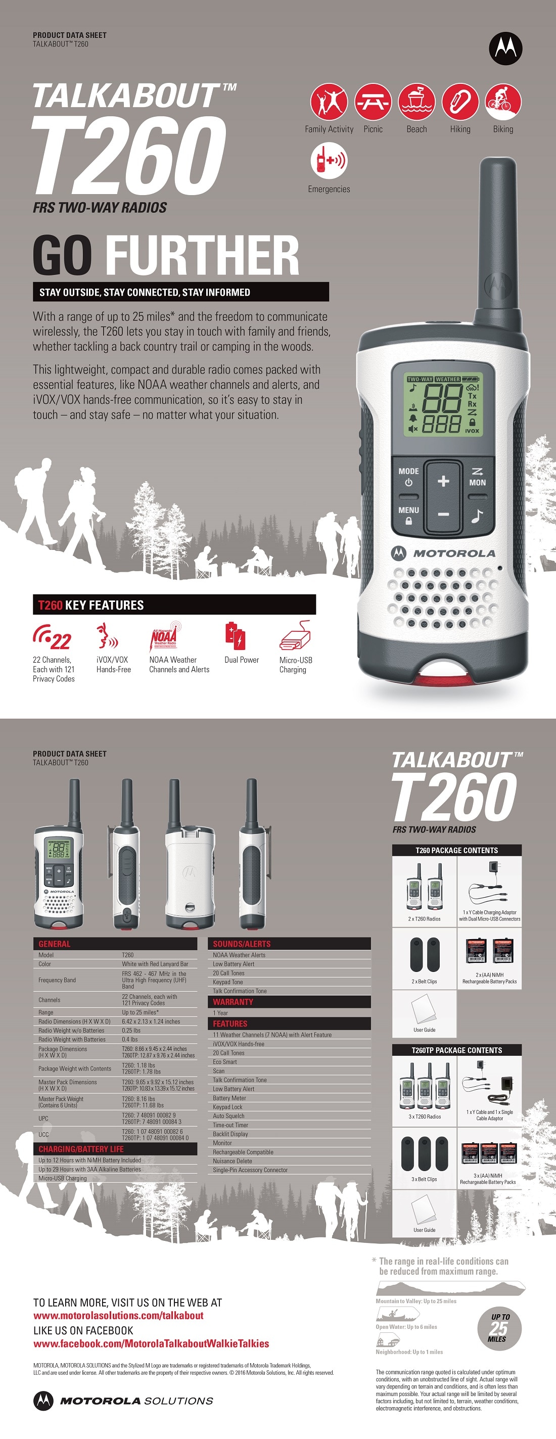 MOTOROLA Talkabout T260TP Rechargeable 2-Way Radio, White (3-Pack ...