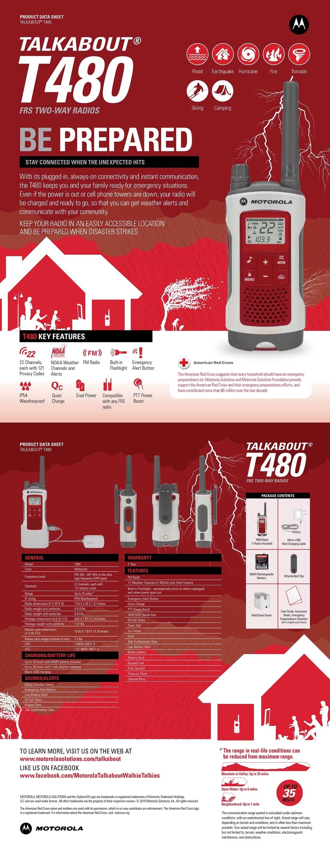MOTOROLA Talkabout T480 Rechargeable Emergency Preparedness 2-Way Radio ...