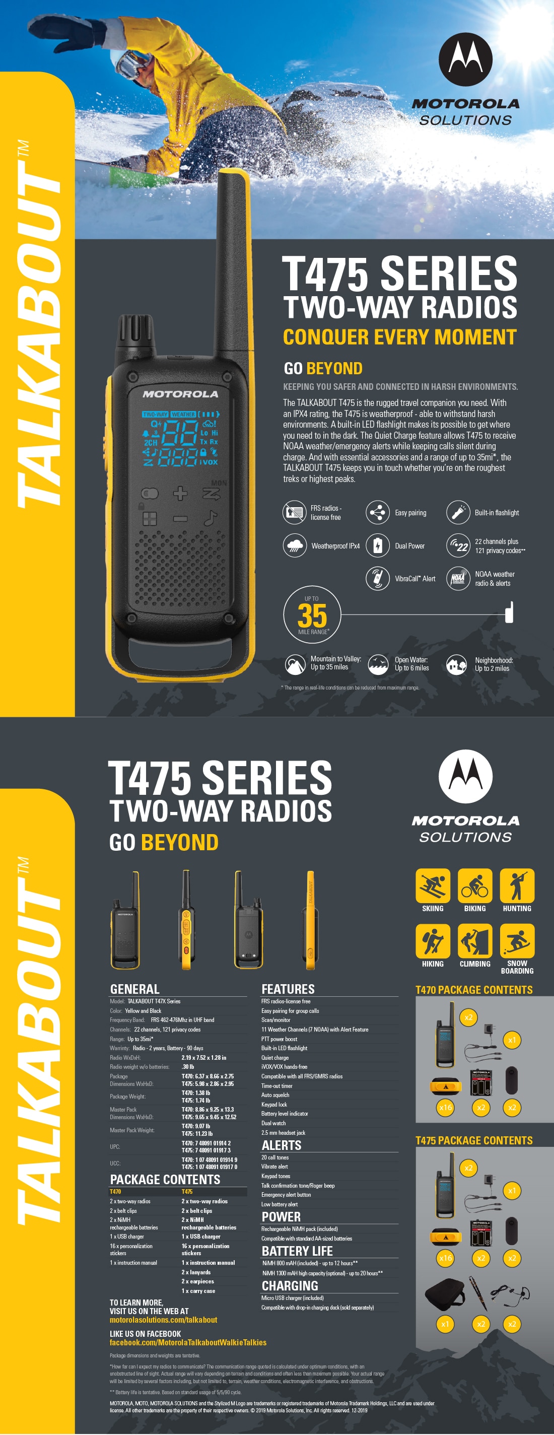 MOTOROLA SOLUTIONS Talkabout T475 Extreme Rechargeable 2-Way Radio in ...