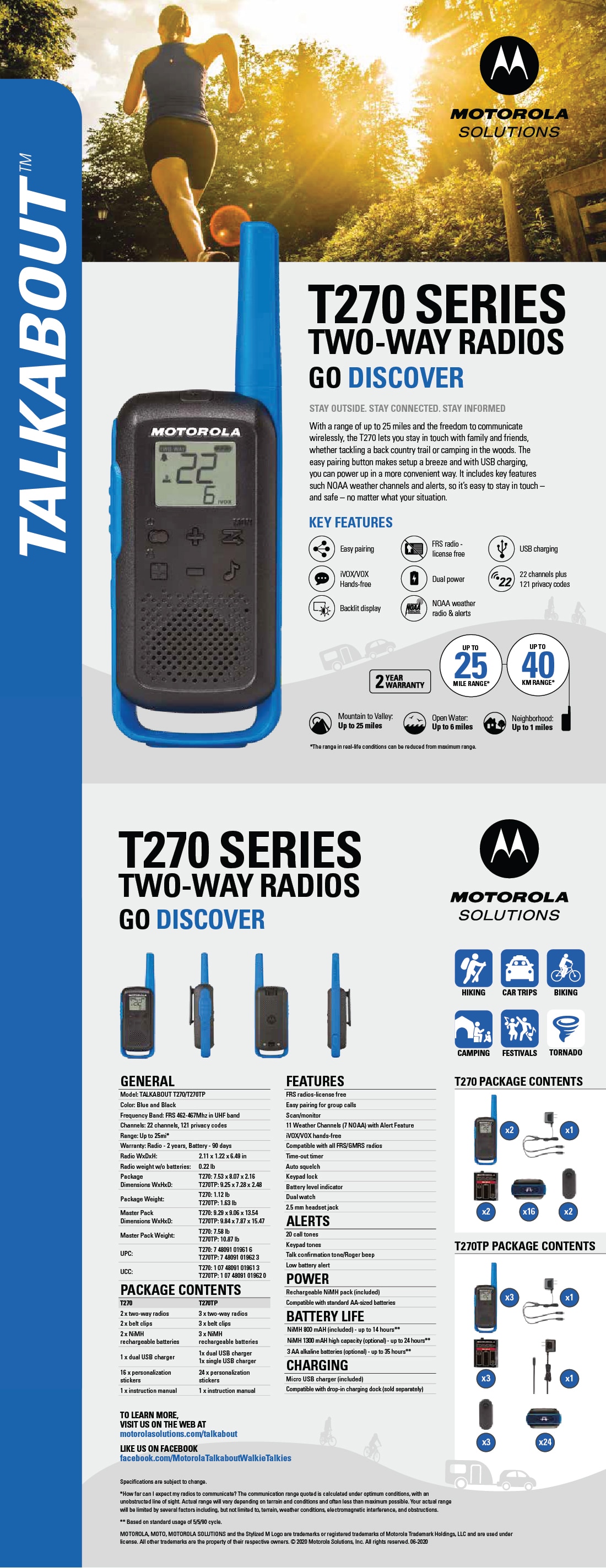 MOTOROLA SOLUTIONS Talkabout T270 Rechargeable 2-Way Radio in Black ...