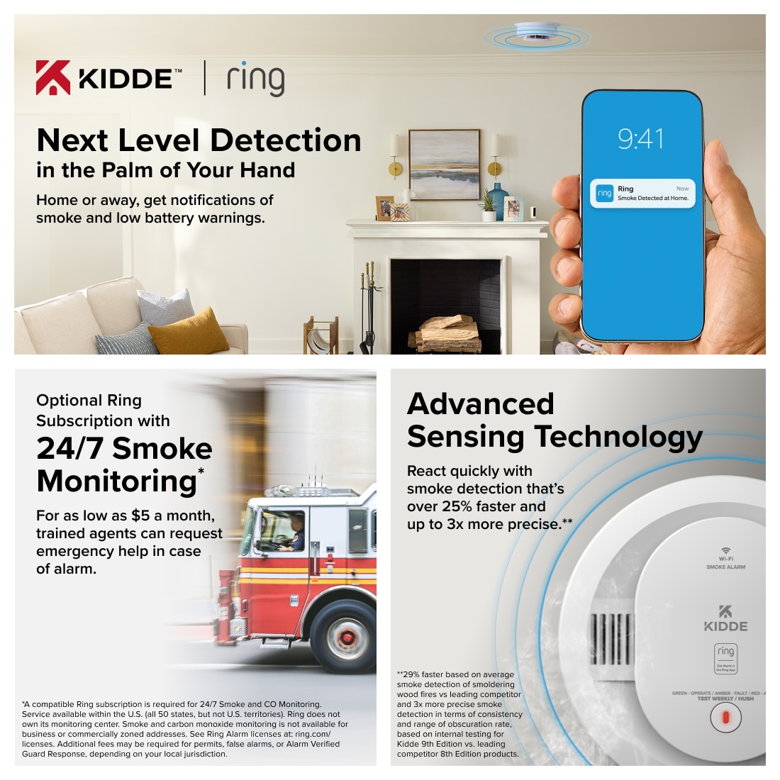 Kidde Hardwired Ring App Enabled Smart Smoke Detector with AA Backup ...