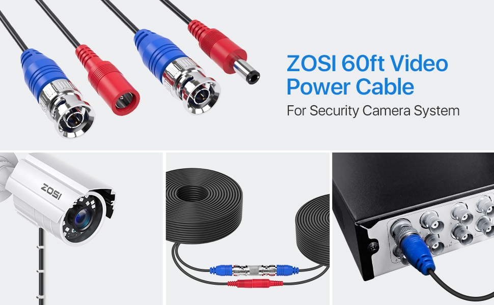 ZOSI 60 ft. BNC Cord Video Power Cable Security Camera Cable for ...