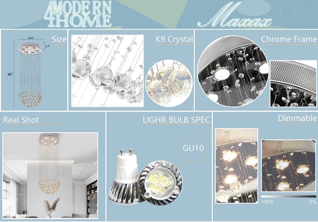 Maxax Albany 6-Light Clear Unique Chandelier with Crystal Accents ...