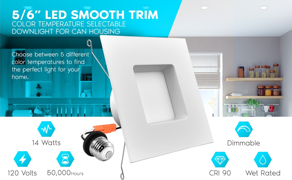 LUXRITE 6 in. Square LED Can Light 14-Watt = 90-Watt 5 Color Selectable ...