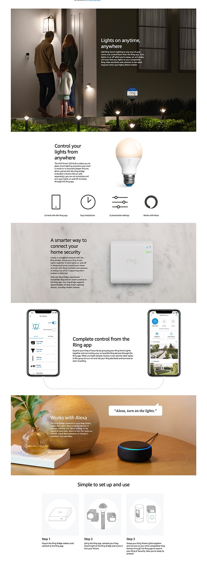 Ring 60-Watt Equivalent A19 LED Smart Light Bulb with Bridge (2-Pack ...