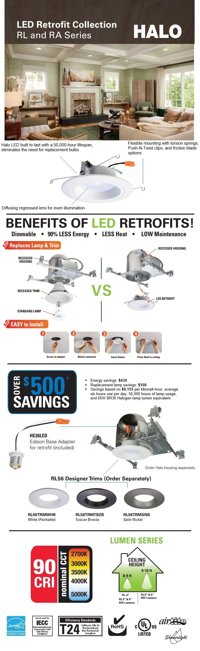 HALO RL 5 in. and 6 in. 3000K Soft White Color Temperature Integrated ...